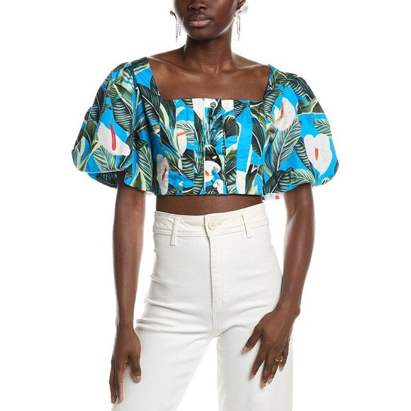 FARM Rio | Tops | Farm Rio Womens Anthurium Garden Crop Top Blue | Poshmark